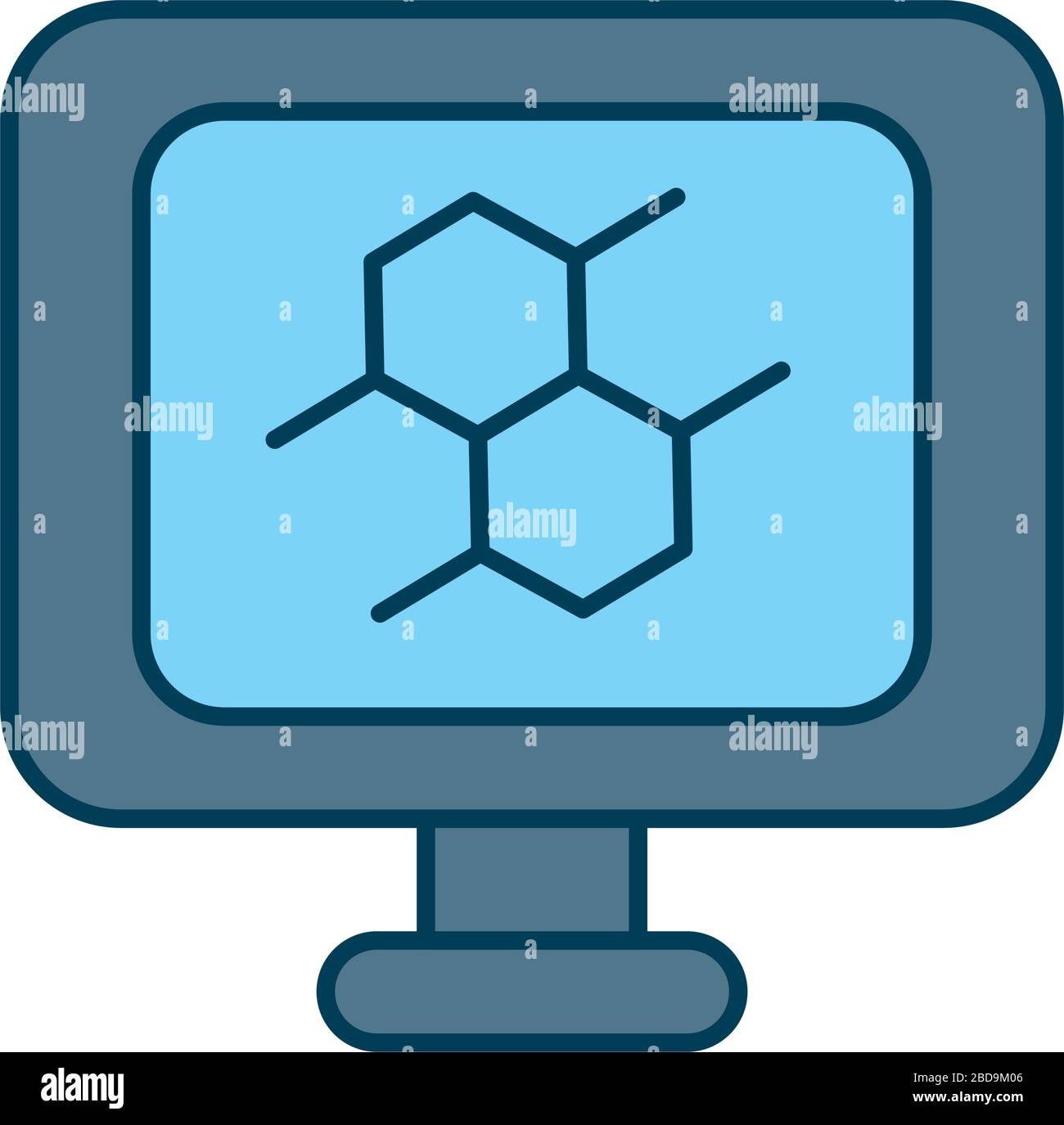 monitor with science bond icon on screen over white background, line ...