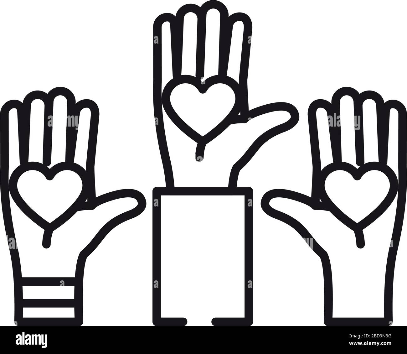 charity and donation concept, solidarity hands with hearts icon over ...