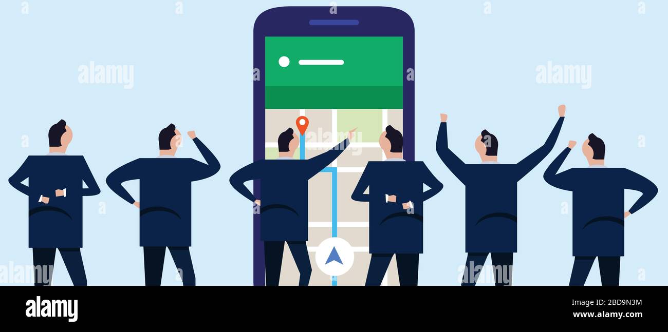 Wireless tracking direction in GPS maps where employee businessman ...