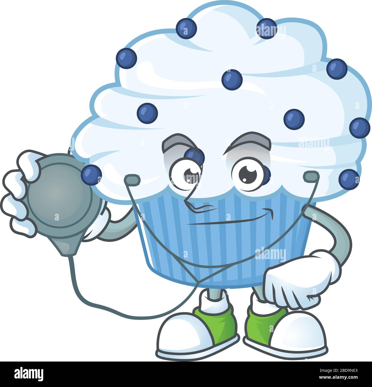 A dedicated Doctor vanilla blue cupcake Cartoon character with ...