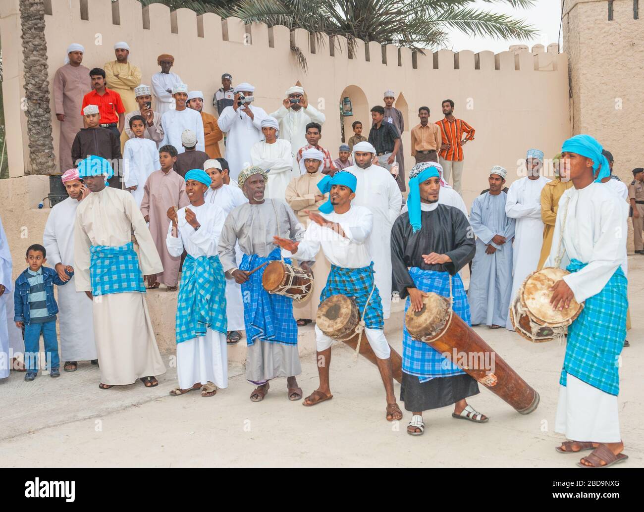 Omani musicians providing music for a tribal dance in Muscat, in the ...