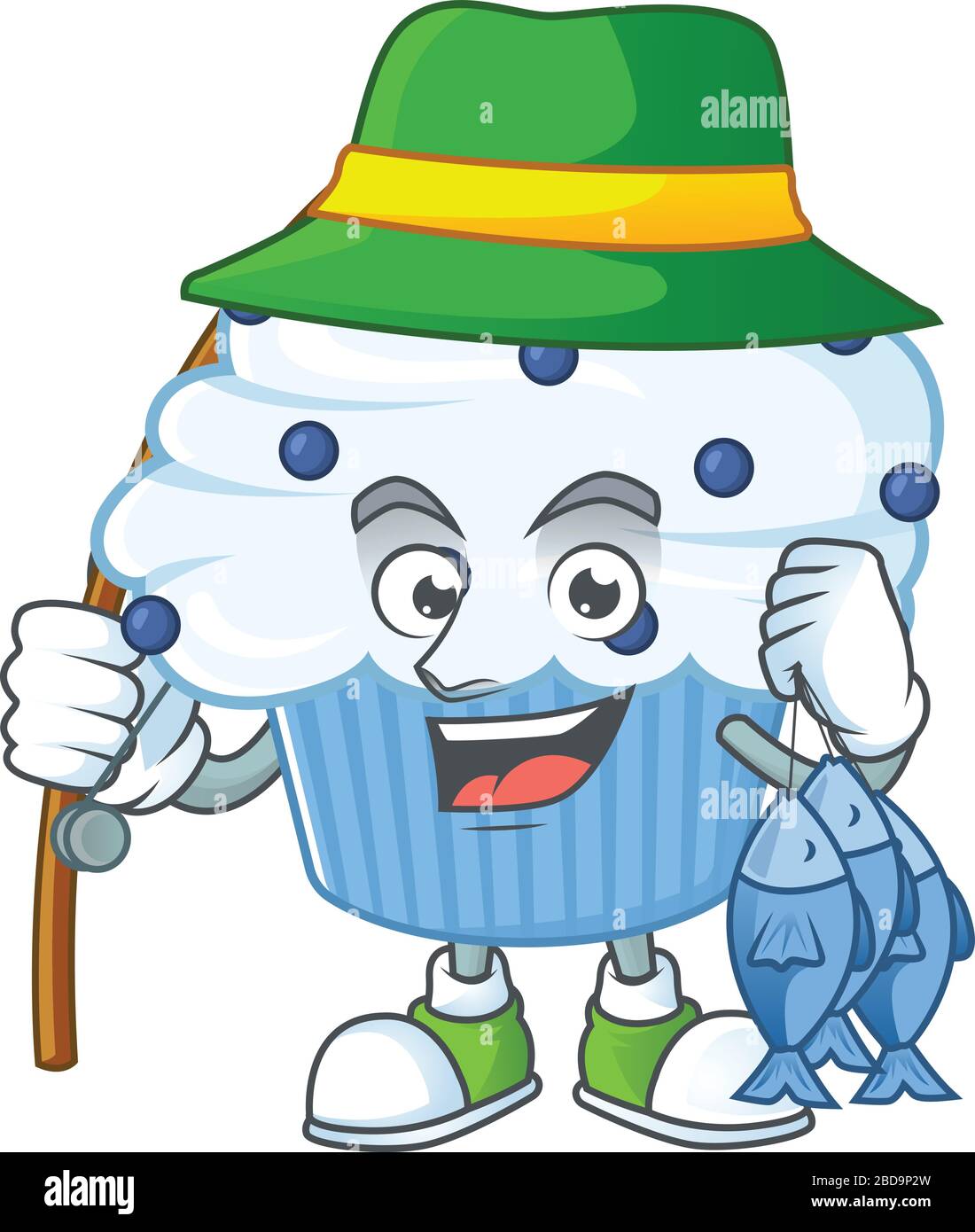 A Picture of vanilla blue cupcake fisher mascot design catch a fish ...