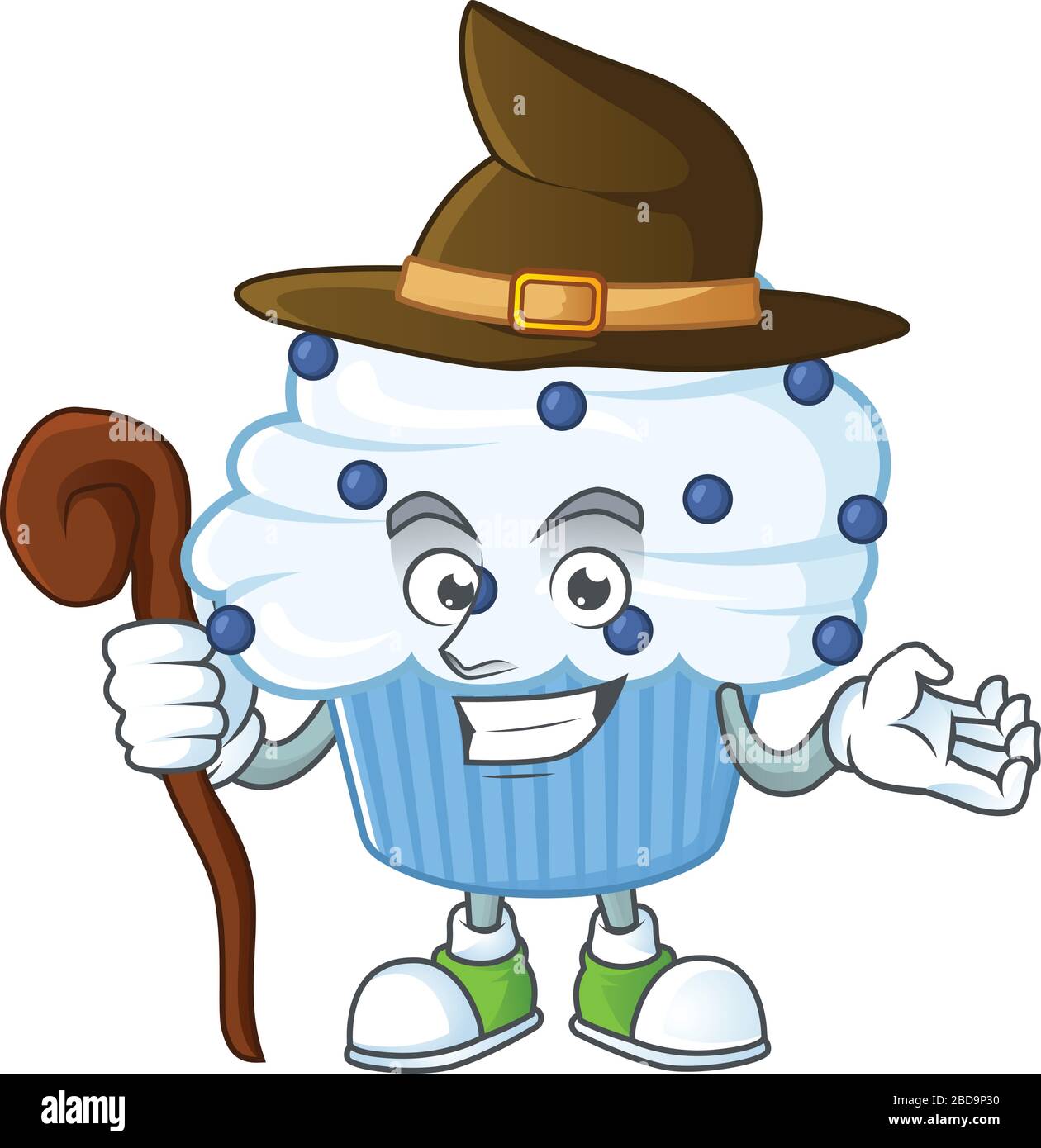 Cute and sneaky Witch vanilla blue cupcake cartoon design style Stock ...