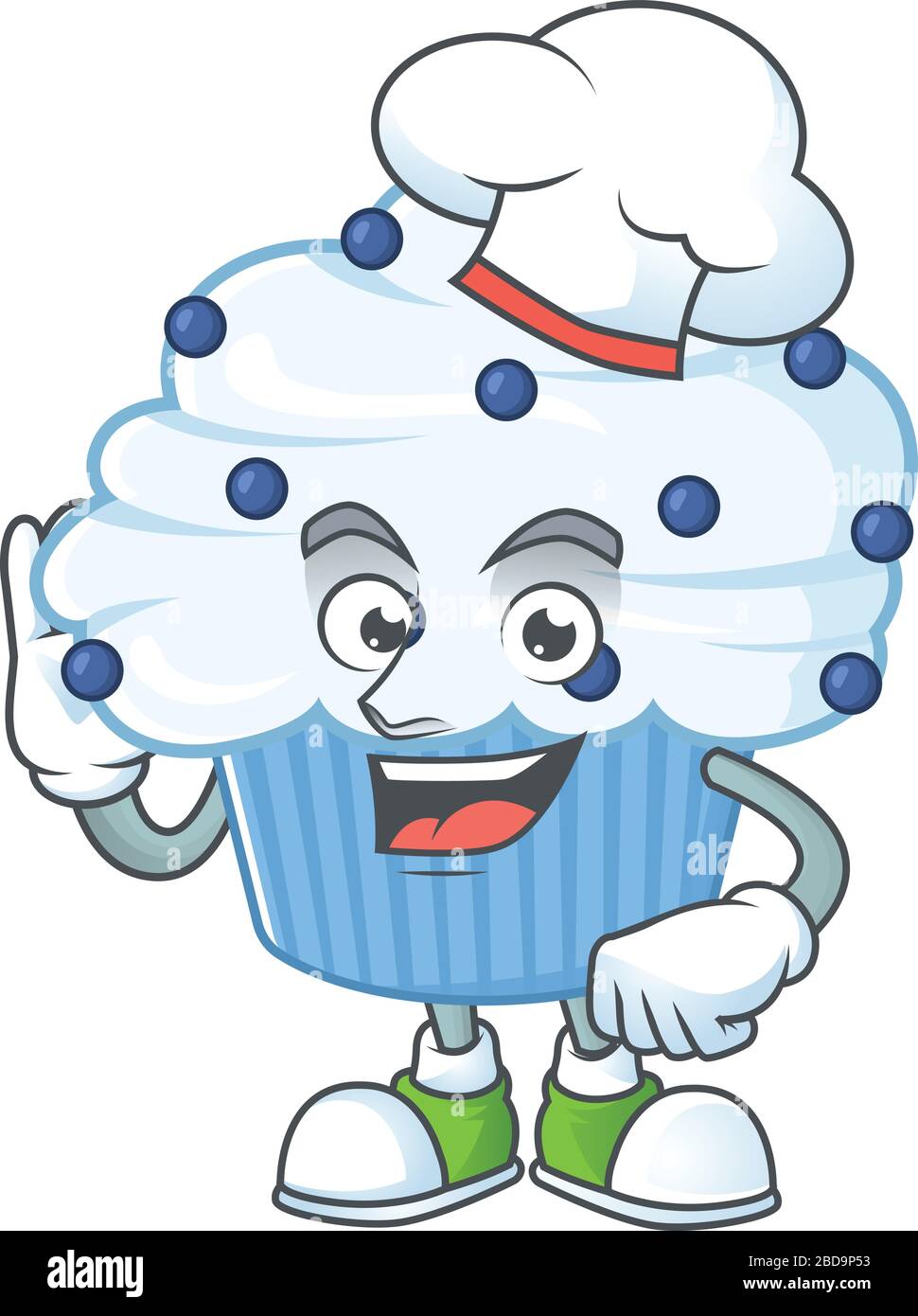 Vanilla blue cupcake cartoon design style proudly wearing white chef ...