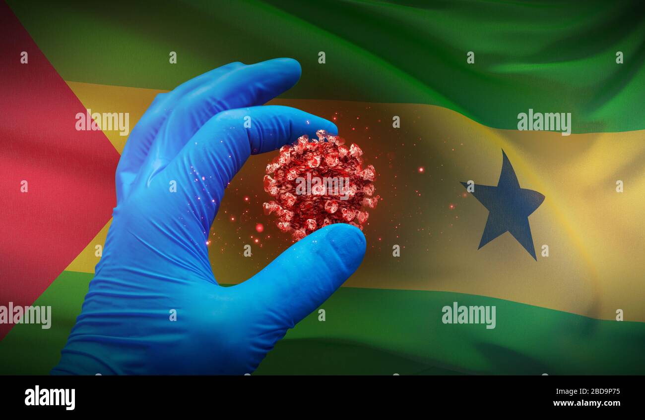 A hand in a medical glove holds a molecule, medical science concept, on ...