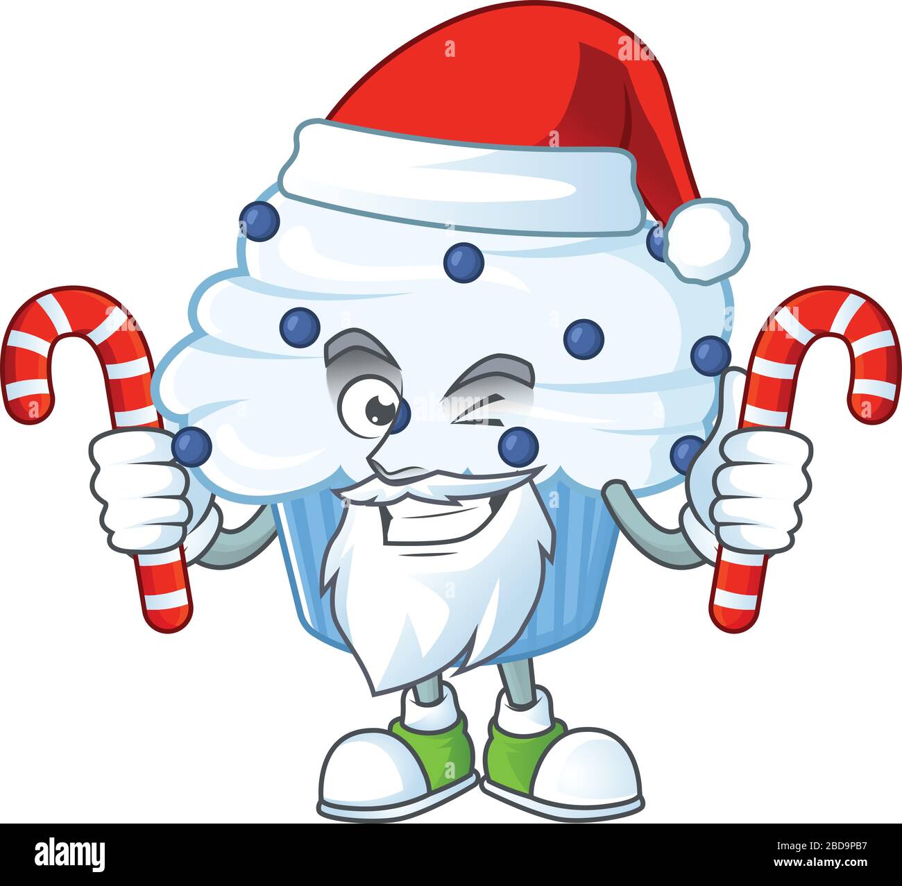 Vanilla blue cupcake humble Santa Cartoon character having candies ...