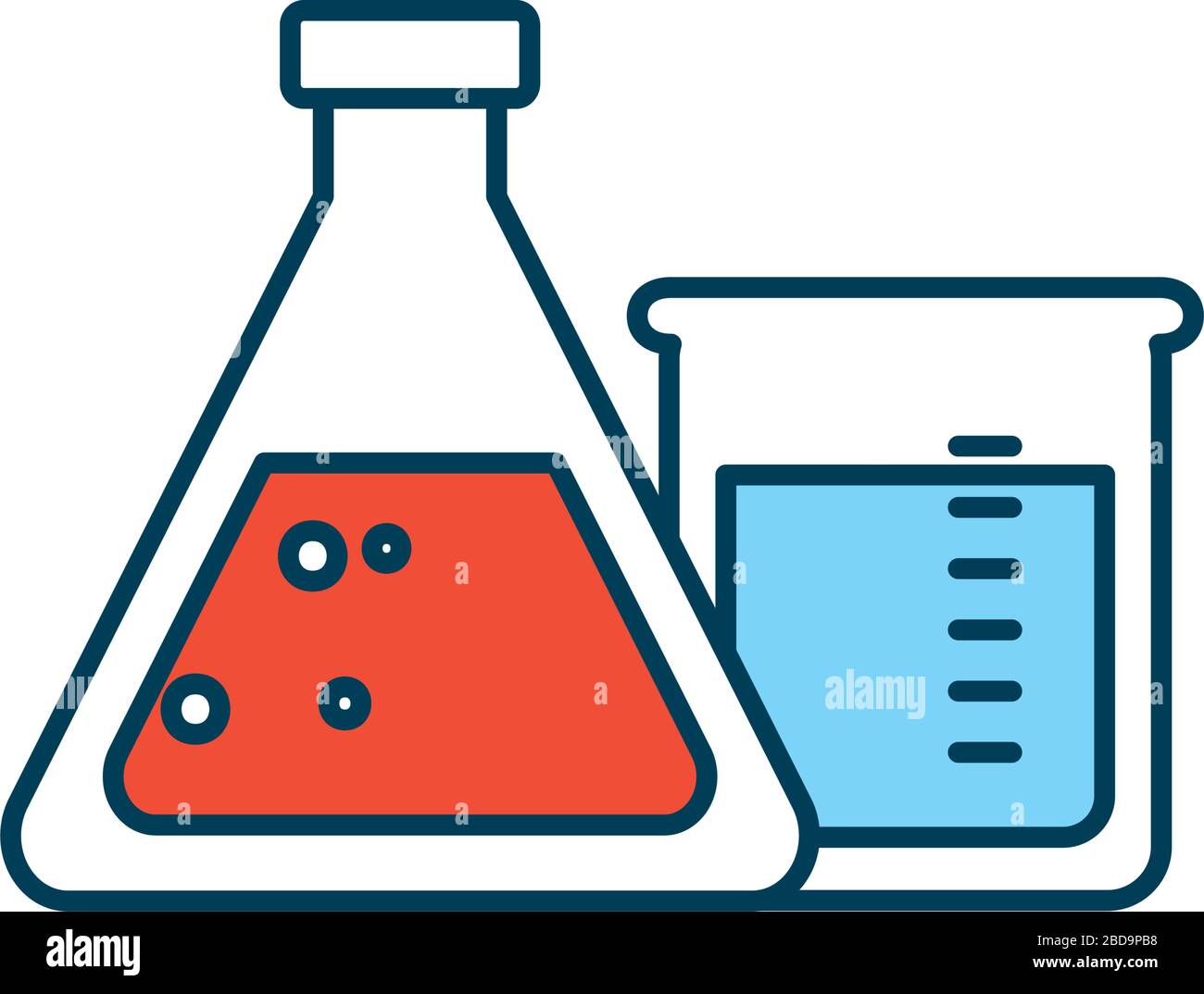 chemical flasks icon over white background, line and fill style, vector ...