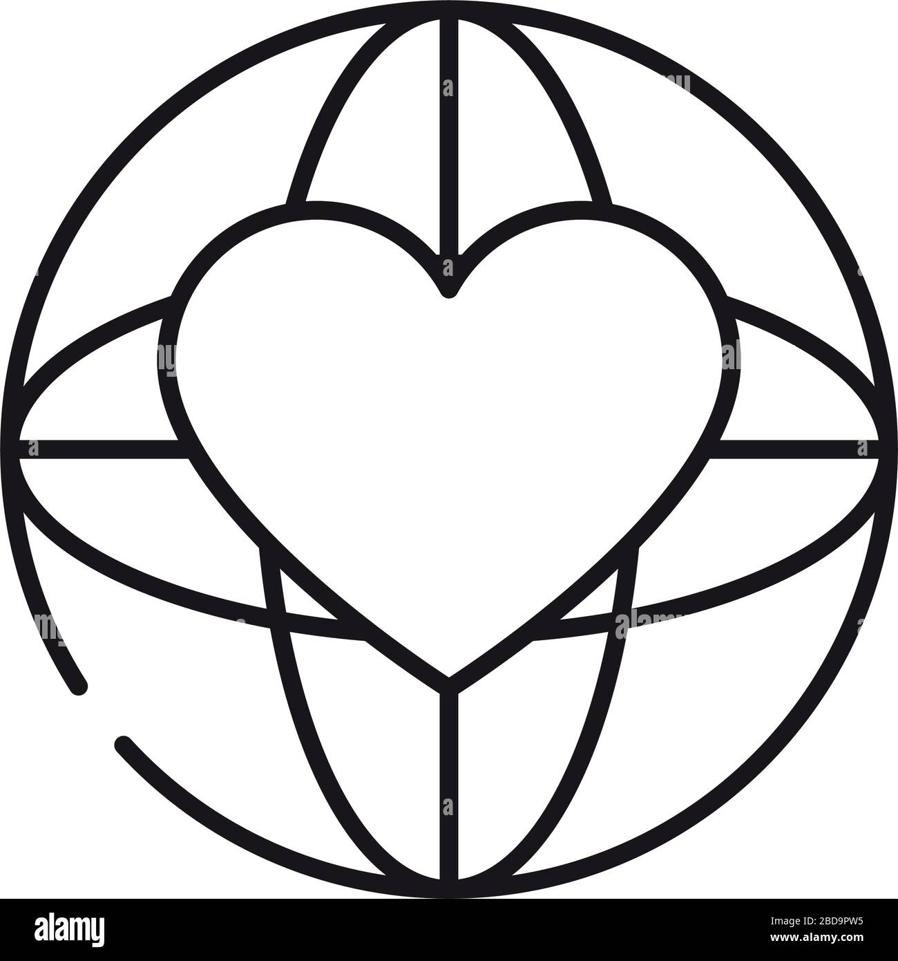 charity and donation concept, global sphere with heart icon over white ...