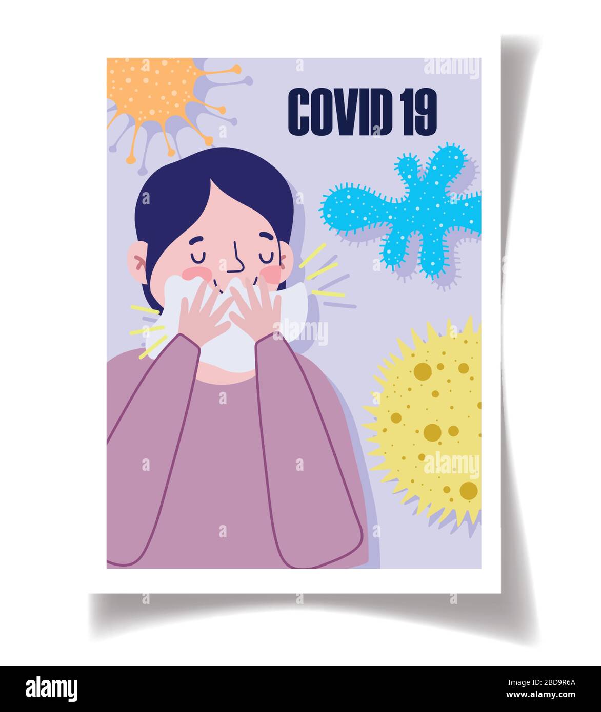 covid 19 prevention man symptoms cough cover mouth with tissue paper ...