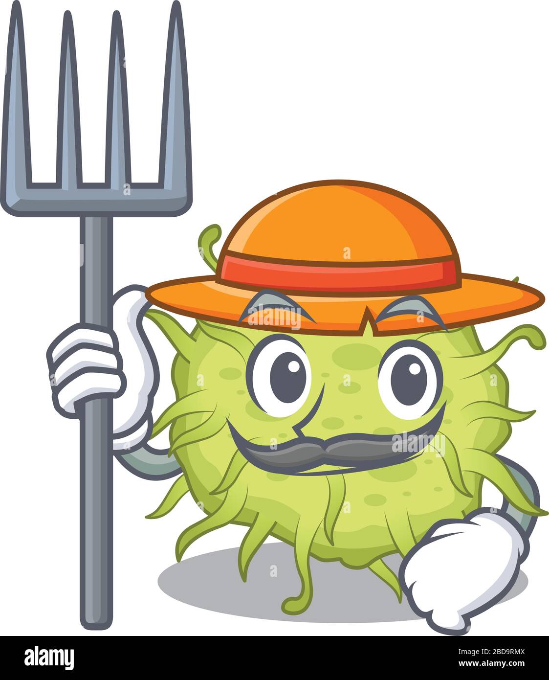Cartoon character design of bacteria coccus as a Farmer with hat and ...
