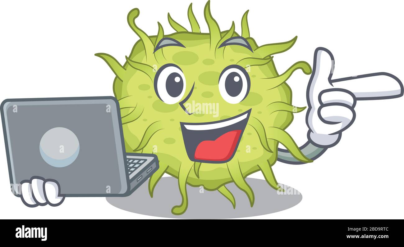 Cartoon character of bacteria coccus clever student studying with a ...