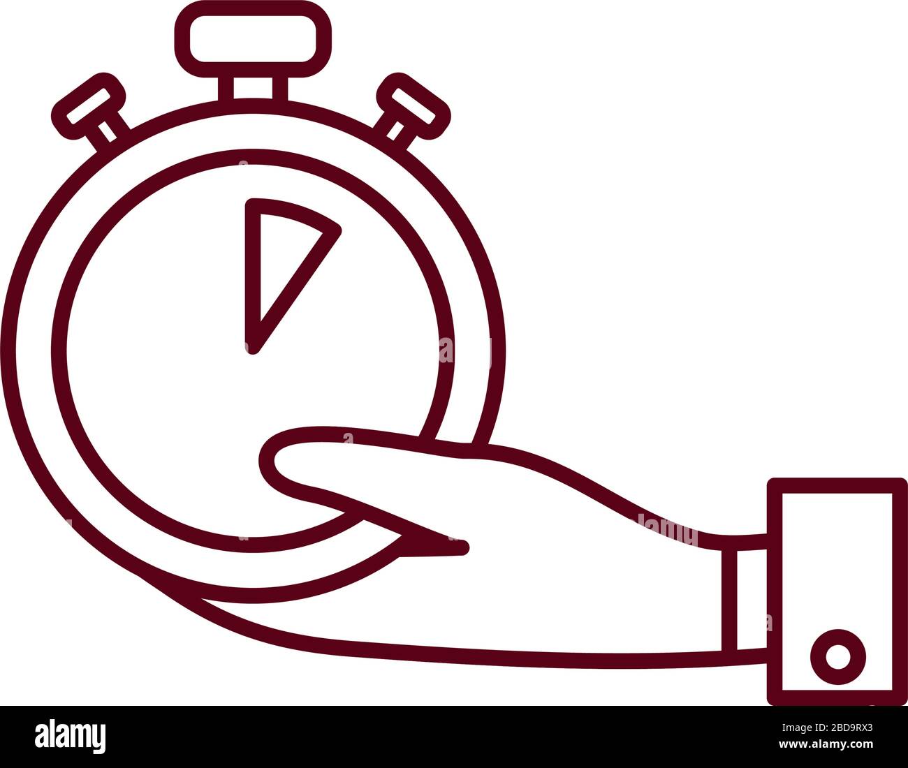 hand with chronometer icon over white background, line style, vector ...