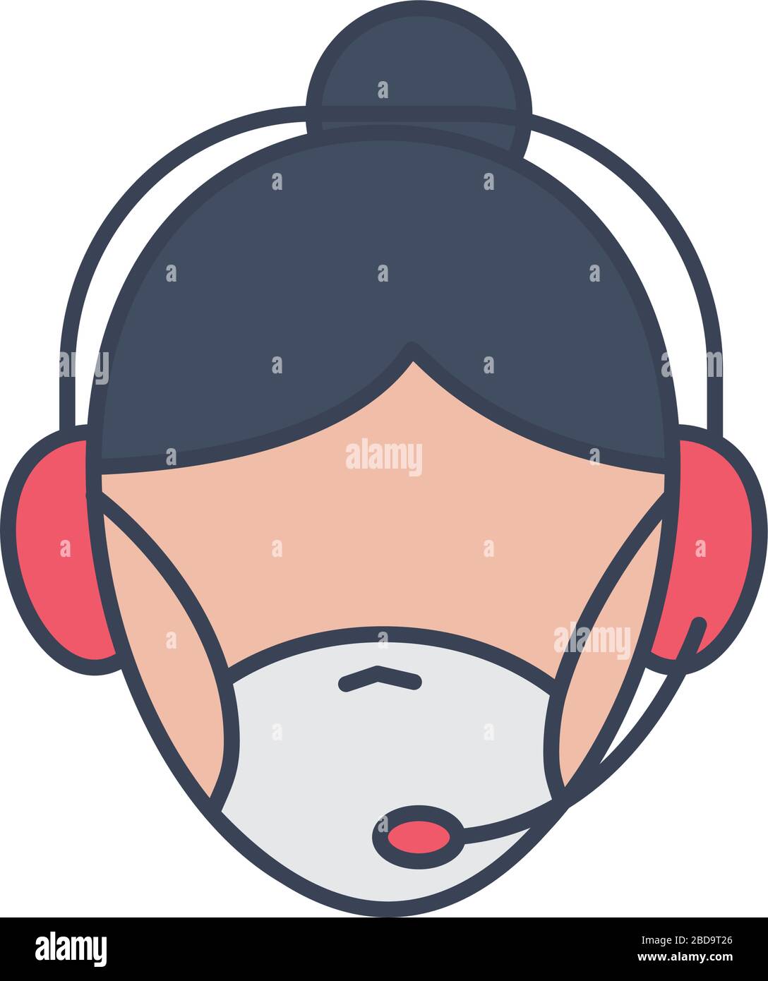 operator assitant woman with mouthmask icon over white background, line ...