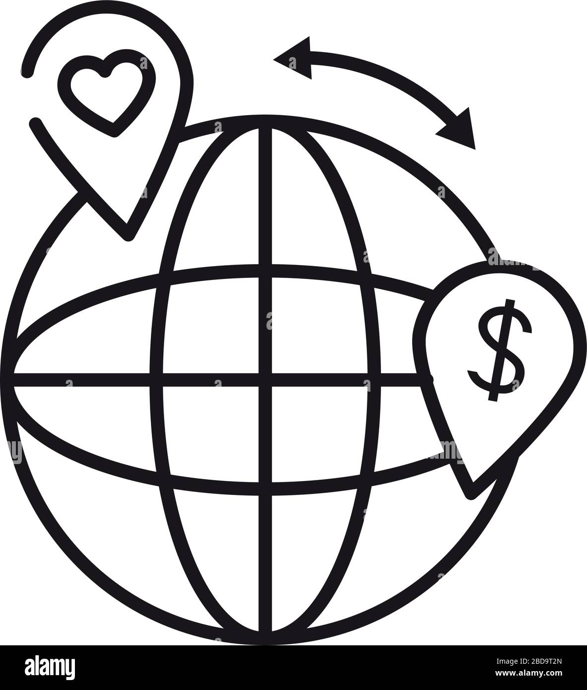 charity and donation concept, global sphere and location pins with ...