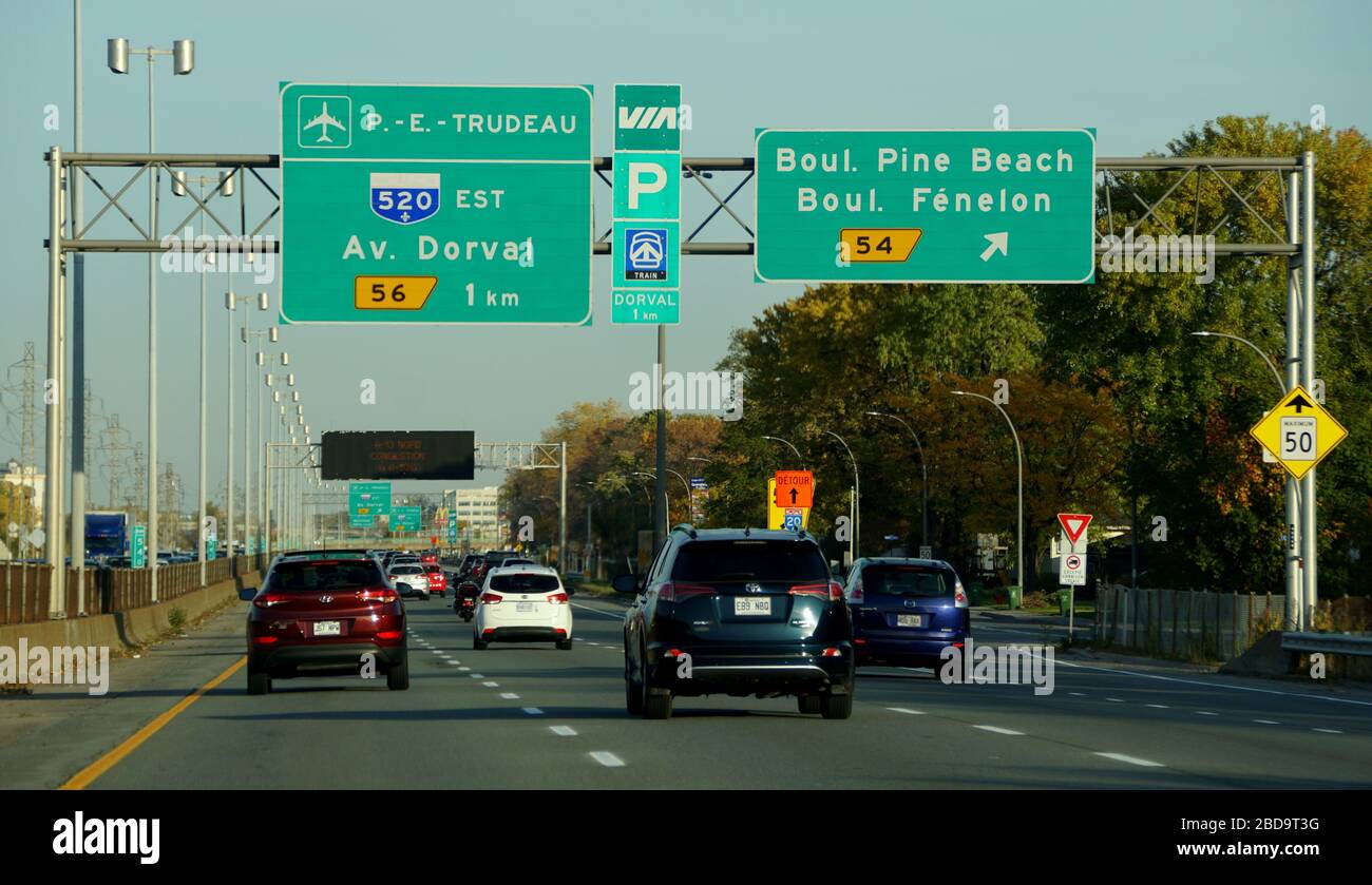 Montreal, Canada - October 28, 2019 - The view of the traffic on the ...