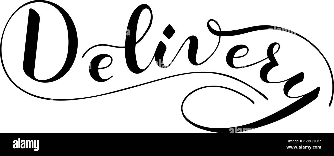 Vector hand written delivery text isolated on white background. Food or ...