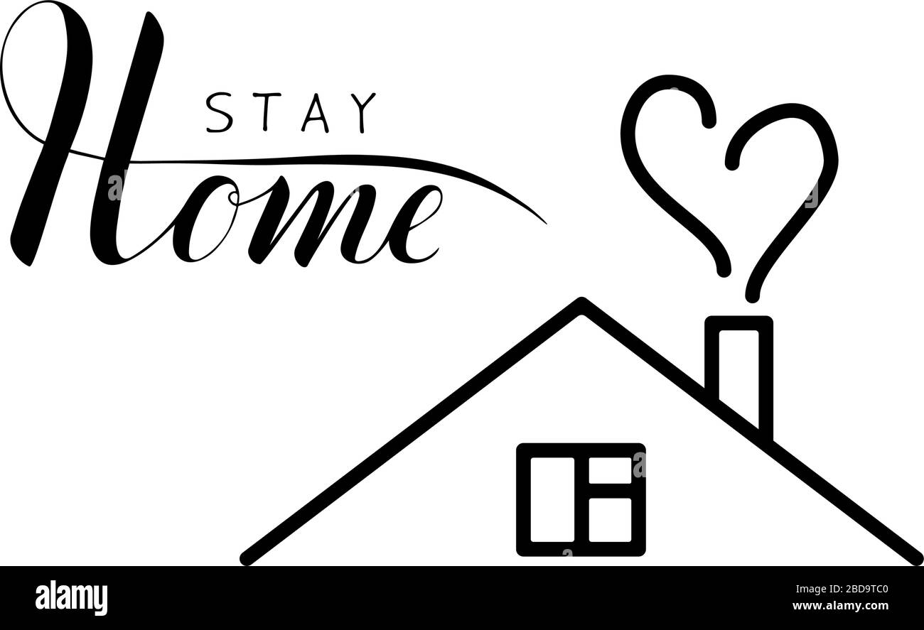 Vector hand written stay home text isolated on white background ...