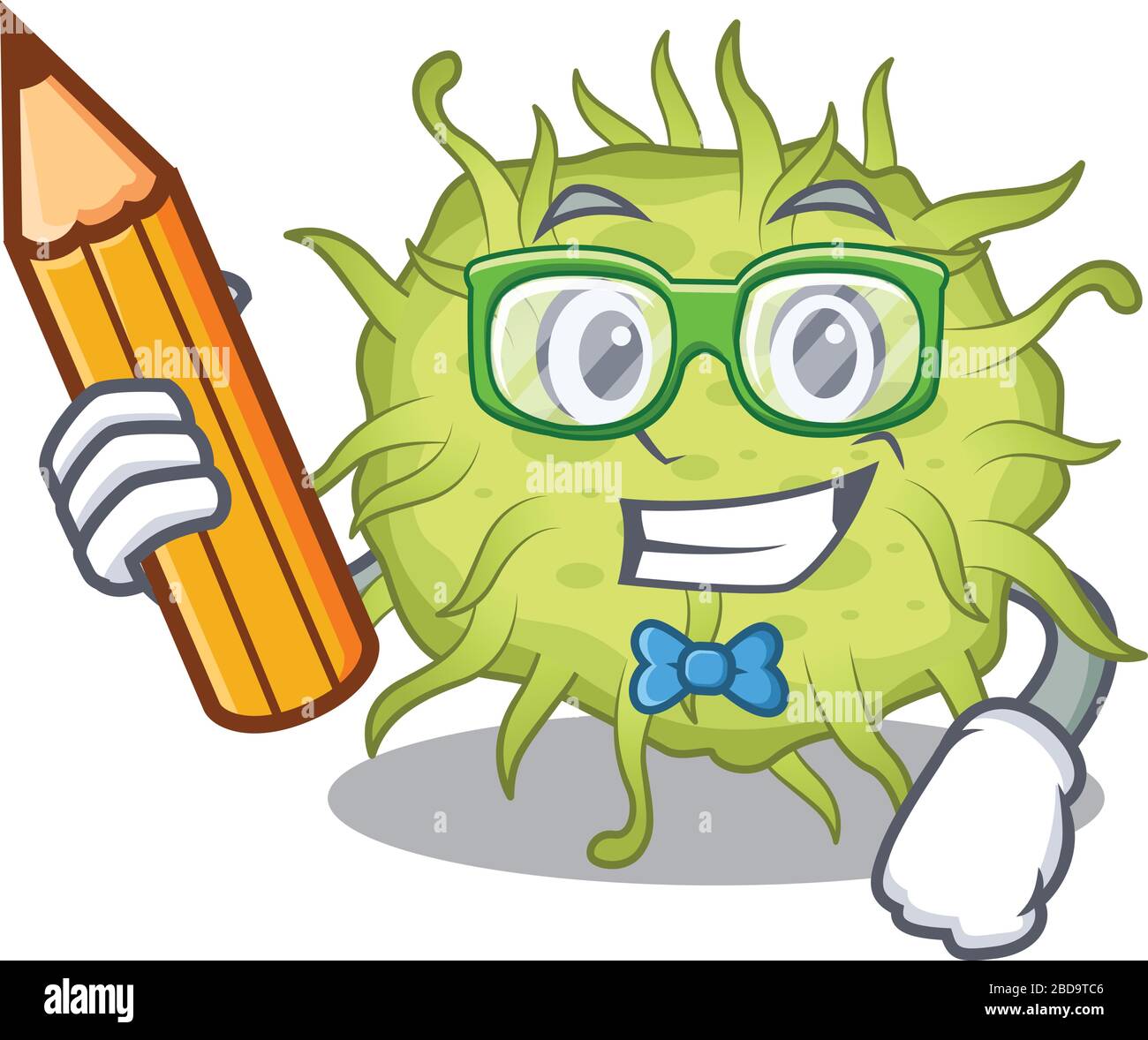 A brainy student bacteria coccus cartoon character with pencil and ...