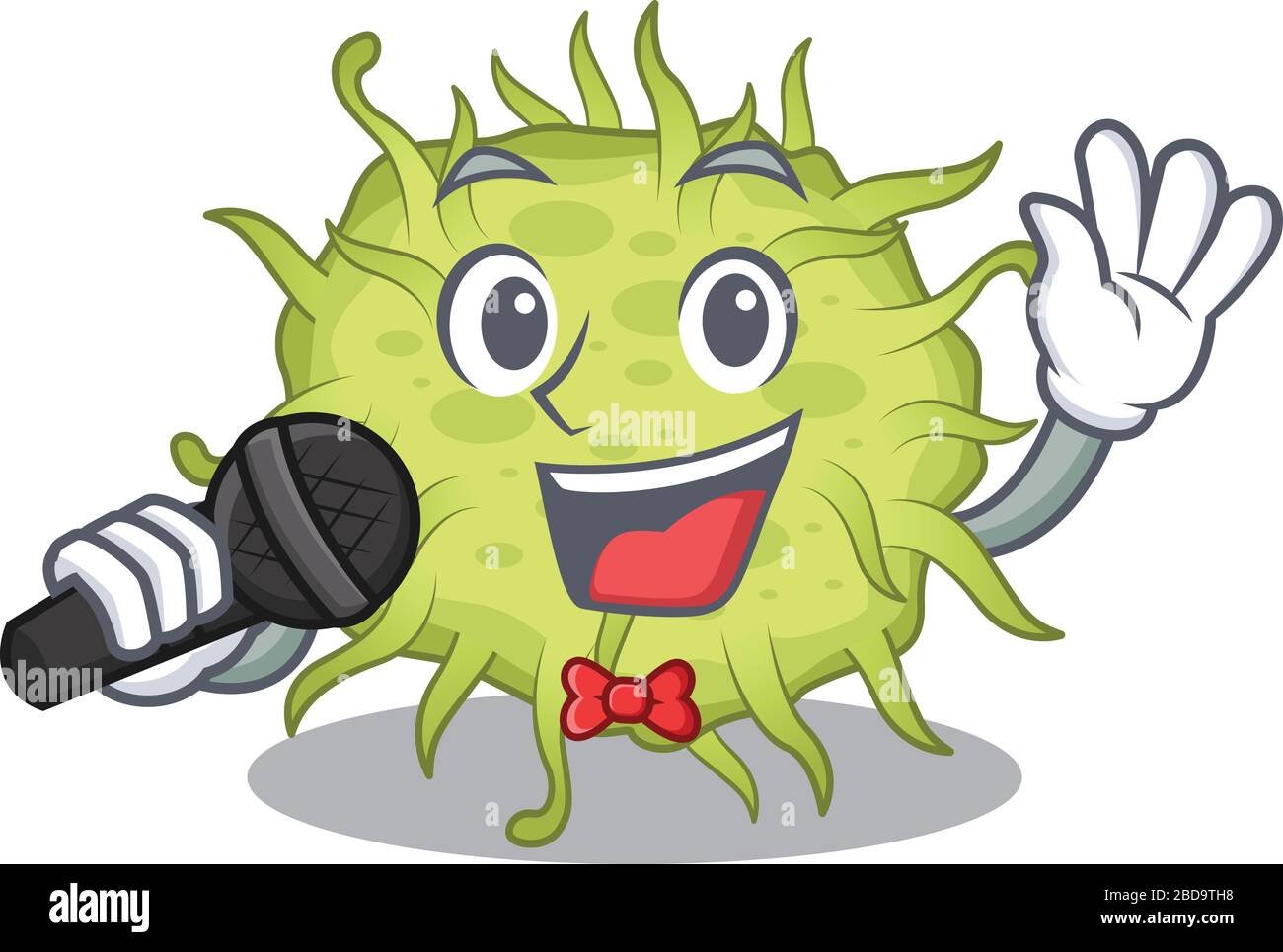Talented singer of bacteria coccus cartoon character holding a ...