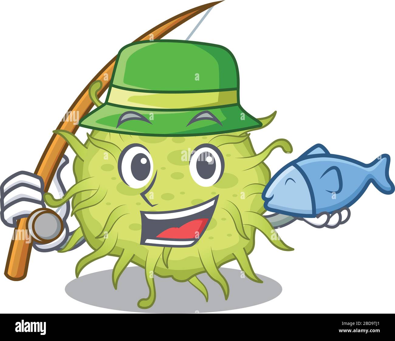 Cartoon design concept of bacteria coccus while fishing Stock Vector ...
