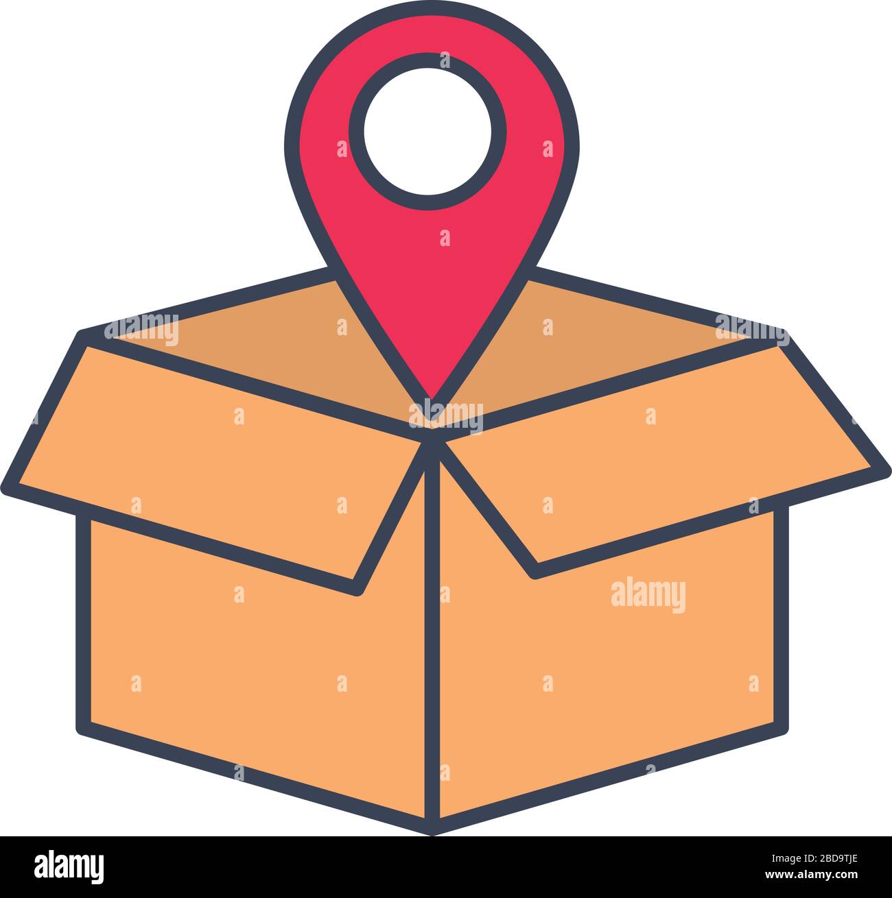 box with location pin icon over white background, line and fill style ...