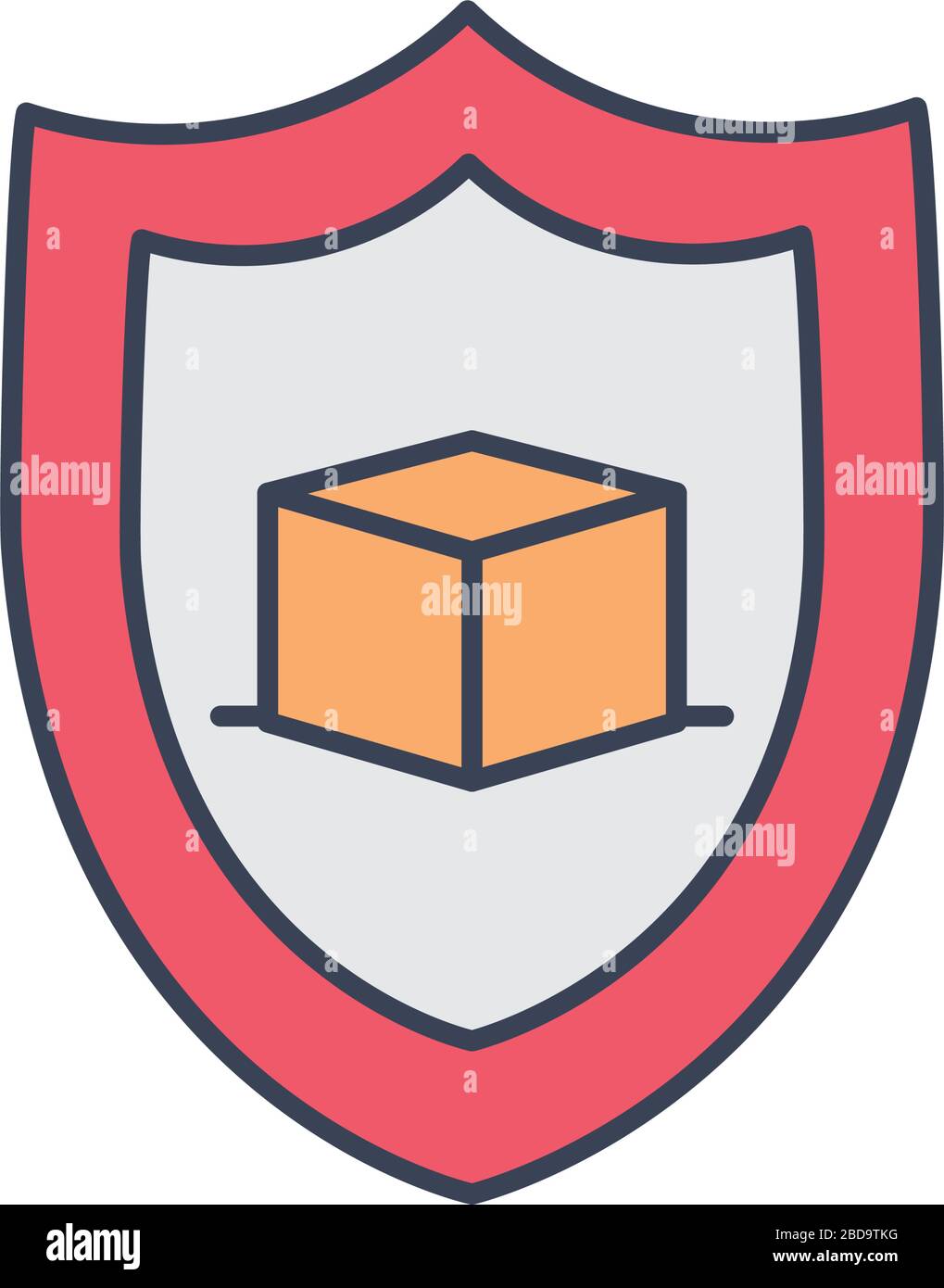 shield with package box icon over white background, line and fill style ...
