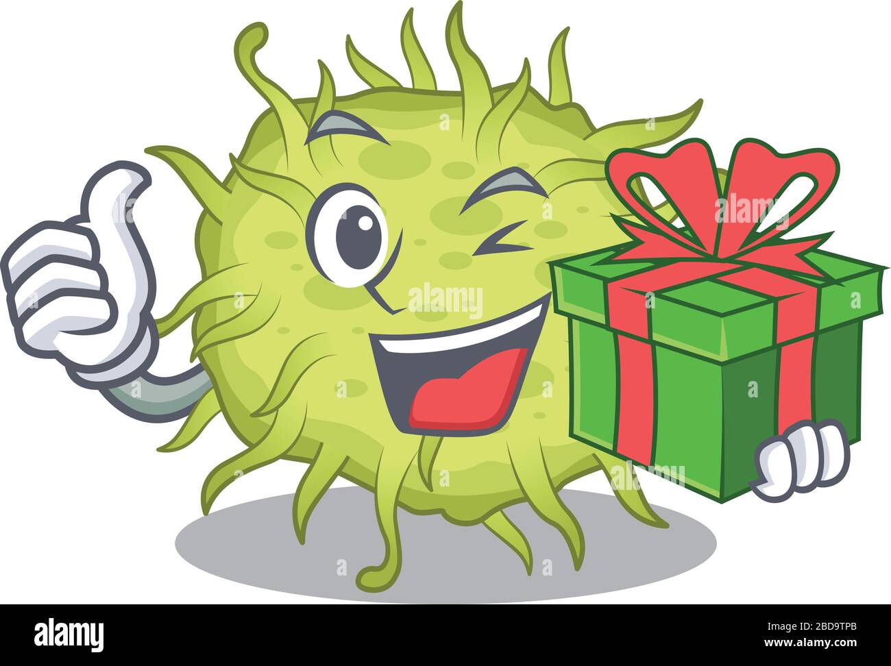 Smiling bacteria coccus cartoon character having a green gift box Stock ...
