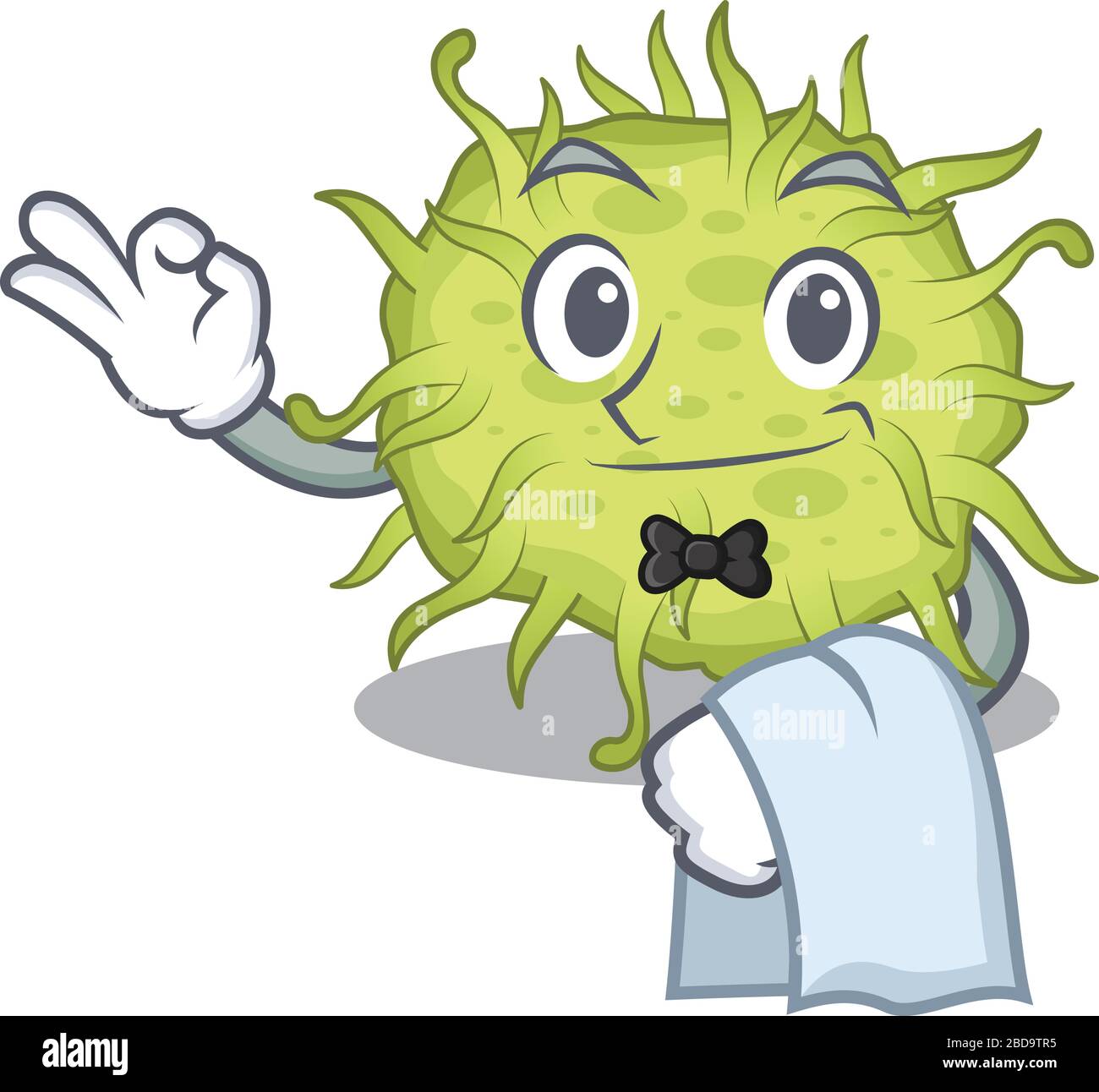 A cartoon character of bacteria coccus waiter working in the restaurant ...