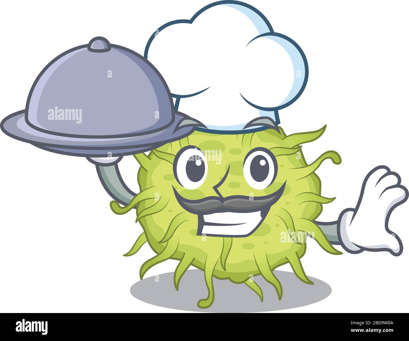 bacteria coccus chef cartoon character serving food on tray Stock ...