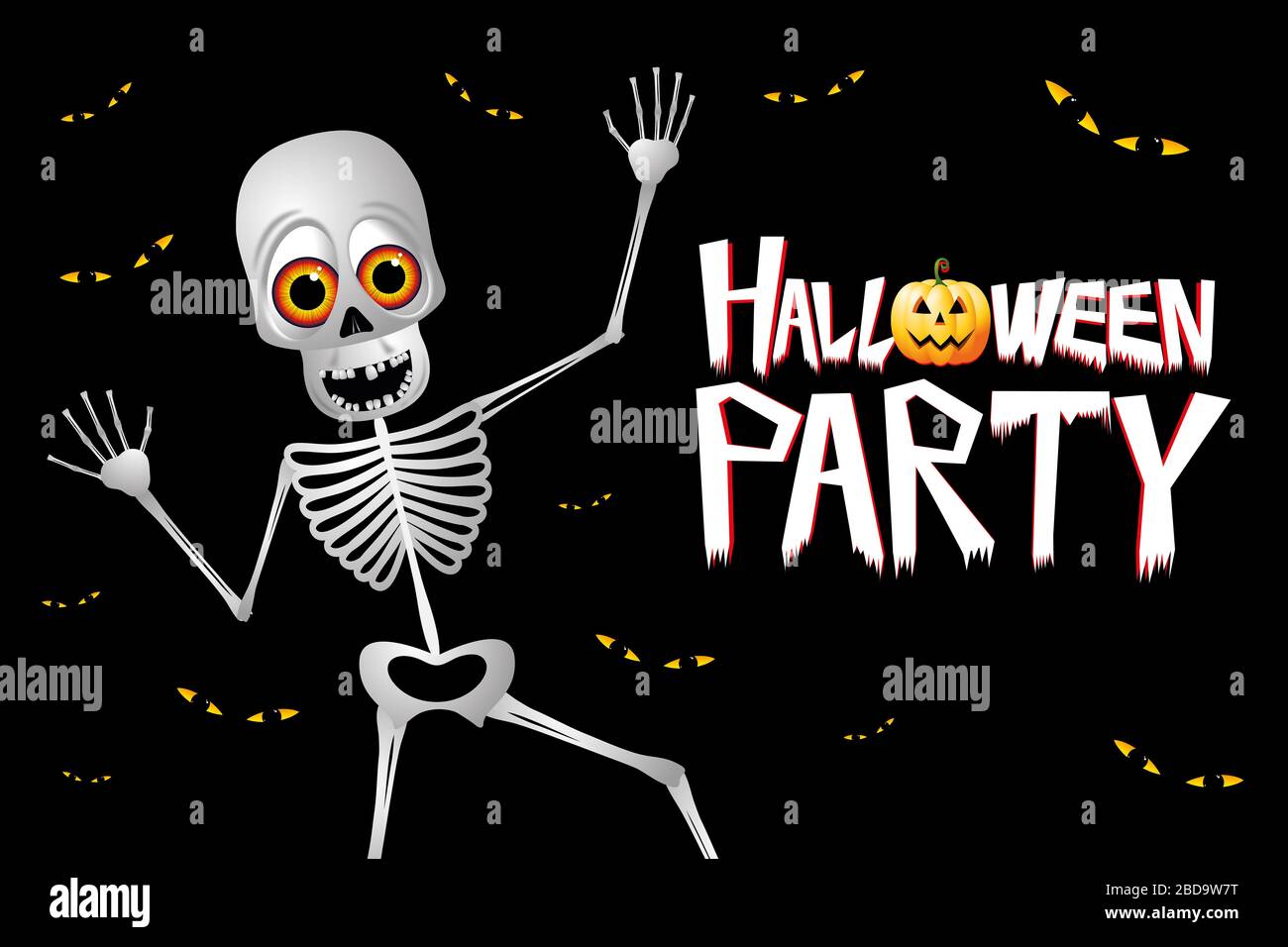 Halloween party poster/ banner with a skeleton Stock Photo - Alamy