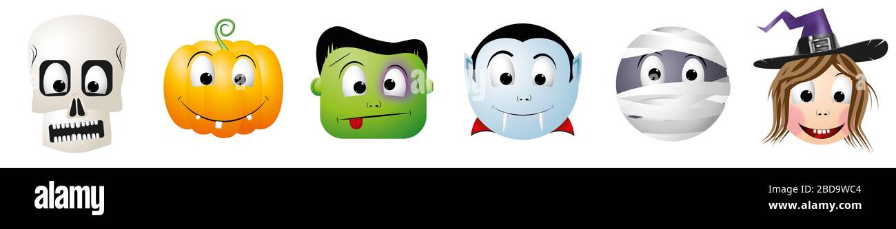 Halloween cartoon characters - skeleton (skull), jack-o-lantern ...