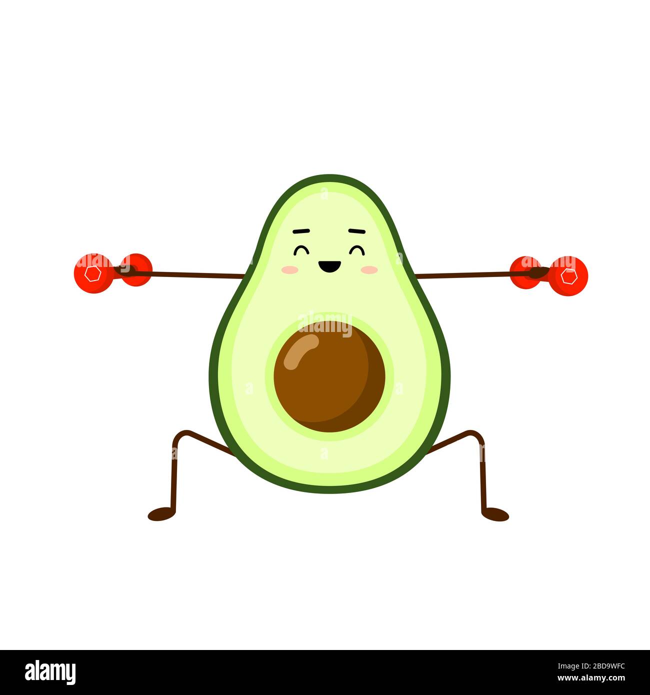 Avocado sport with red dumbbells. Avocado character design on white ...
