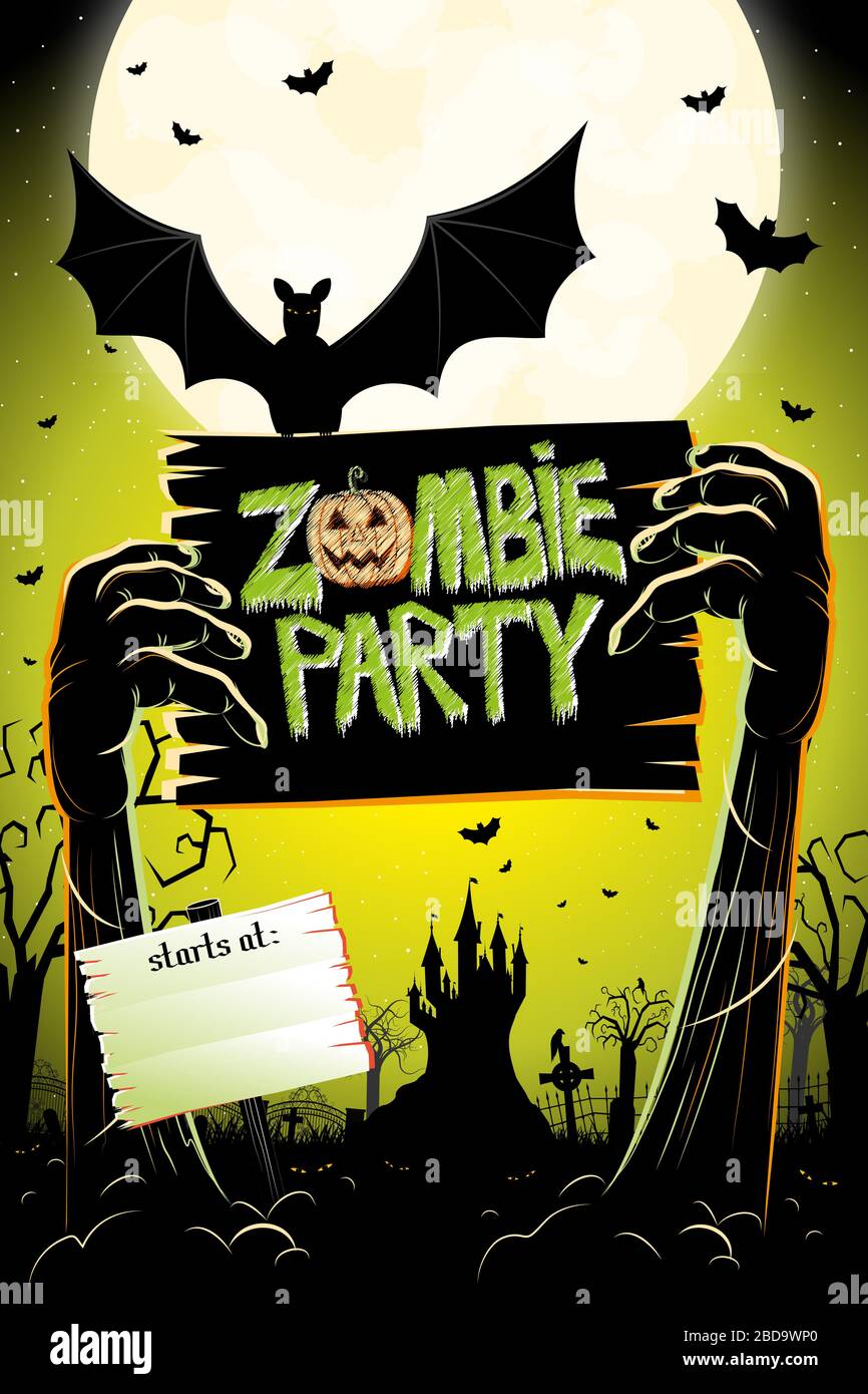 Zombie party/ Halloween party poster/ banner Stock Photo - Alamy