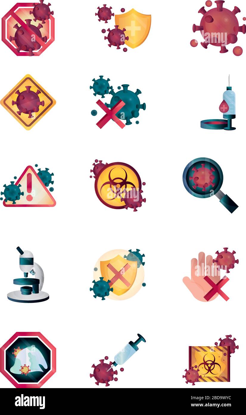 disease infection outbreak pandemic stop coronavirus covid 19 icons set ...