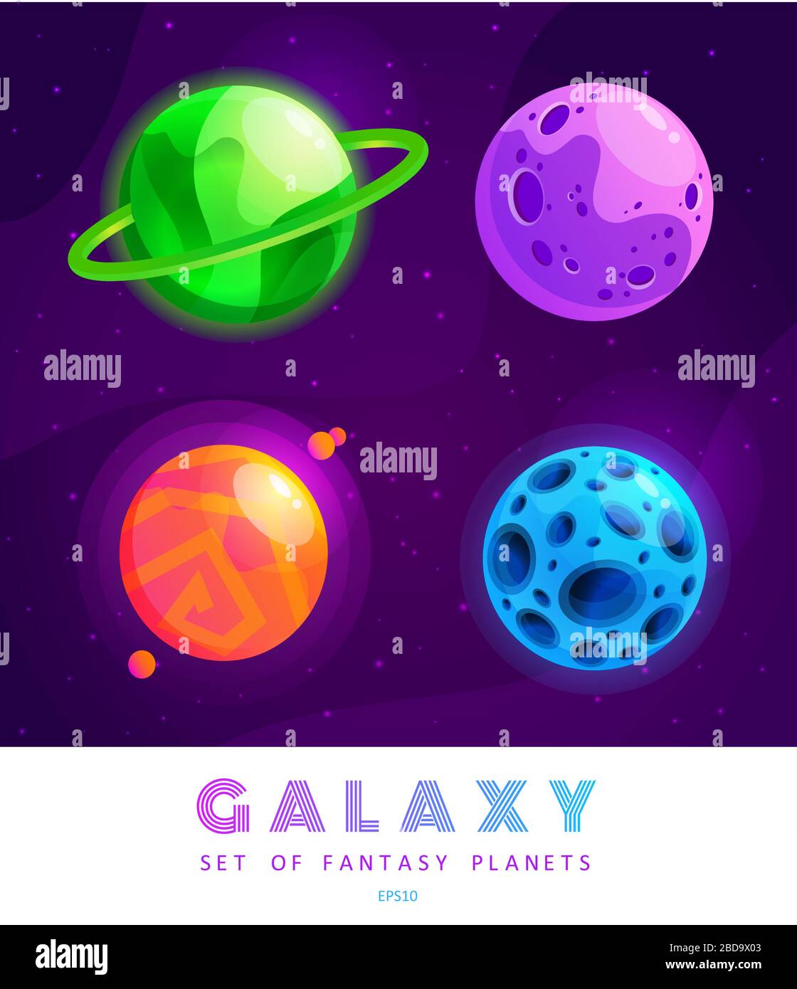 Vector set of cartoon planets. Colorful set of isolated objects. Space ...