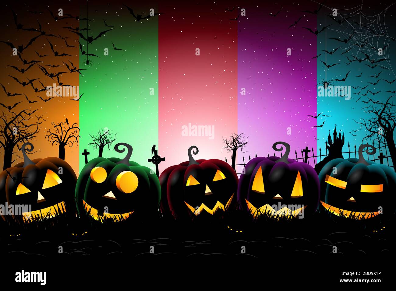 Halloween colorful banner poster - template Stock Photo - Alamy