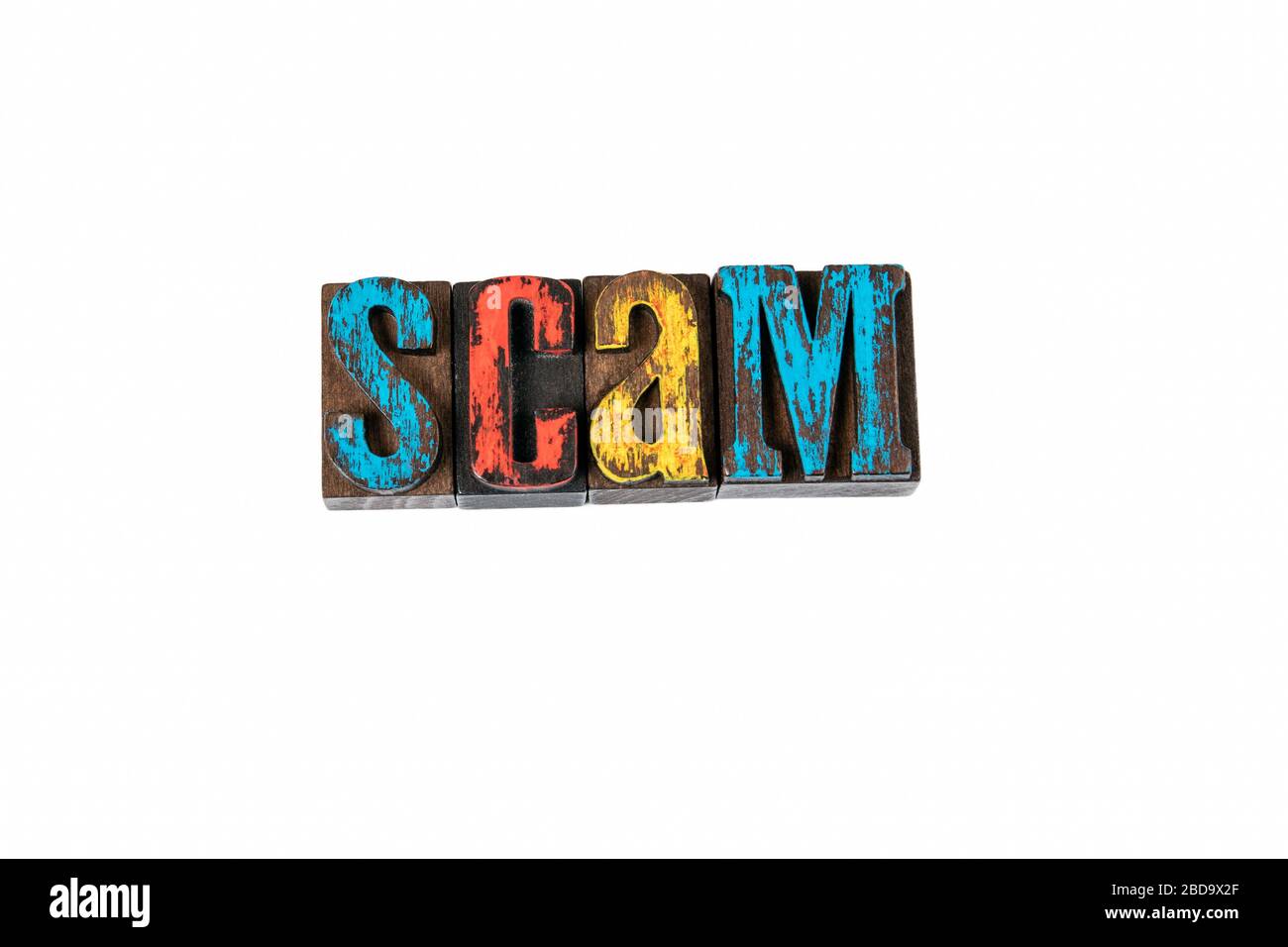 SCAM. Telephone and Internet fraud, deception and money theft. Colored ...