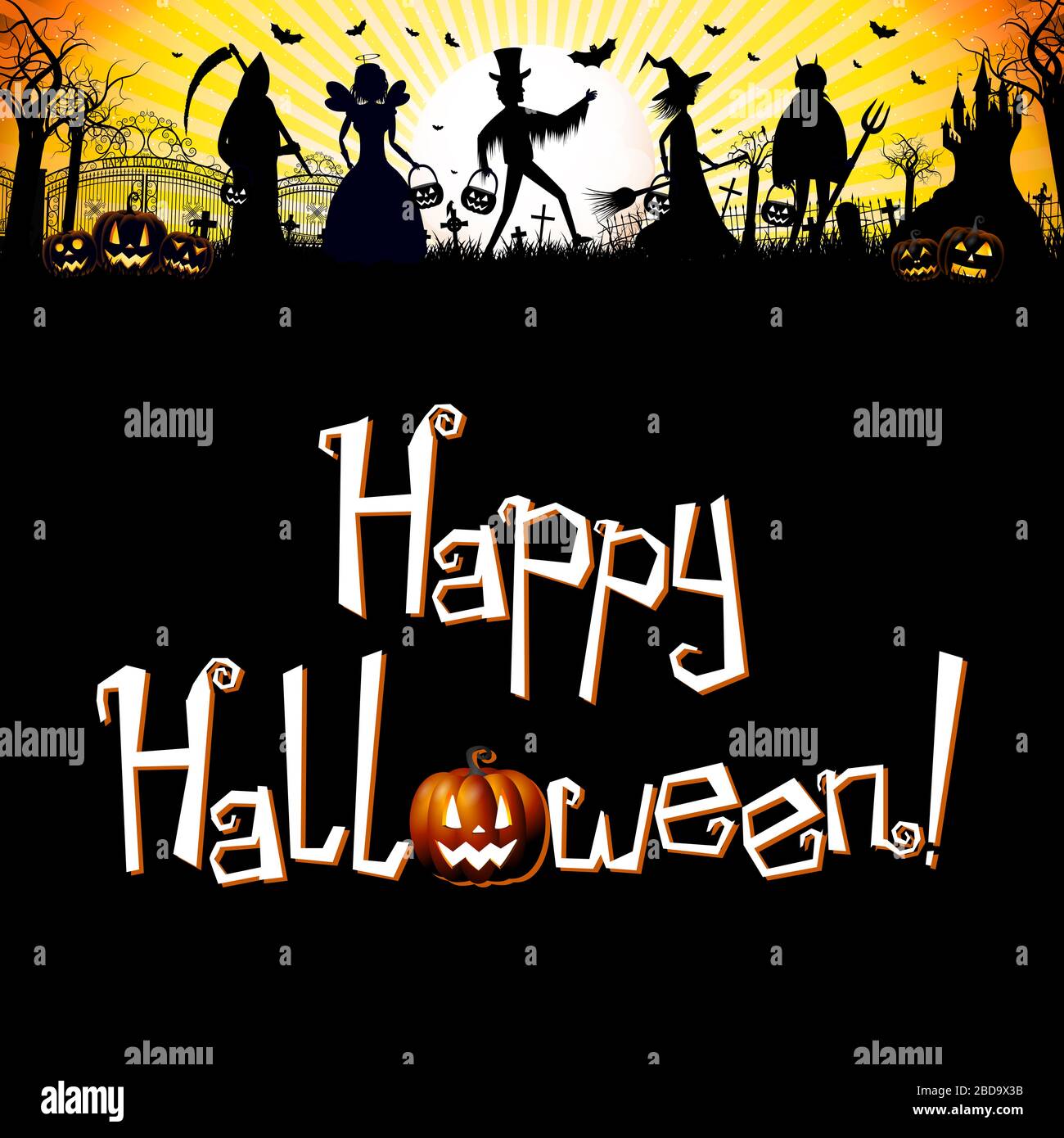 Halloween poster/ banner with characters Stock Photo - Alamy