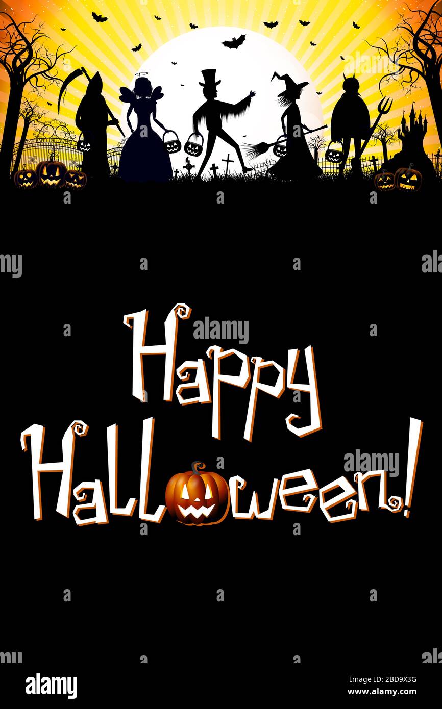 Halloween poster/ banner with characters Stock Photo - Alamy