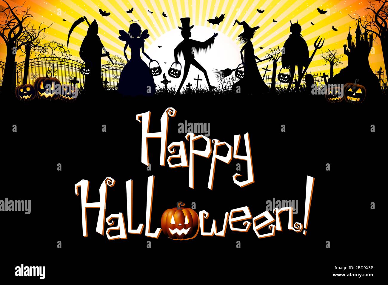 Halloween poster/ banner with characters Stock Photo - Alamy