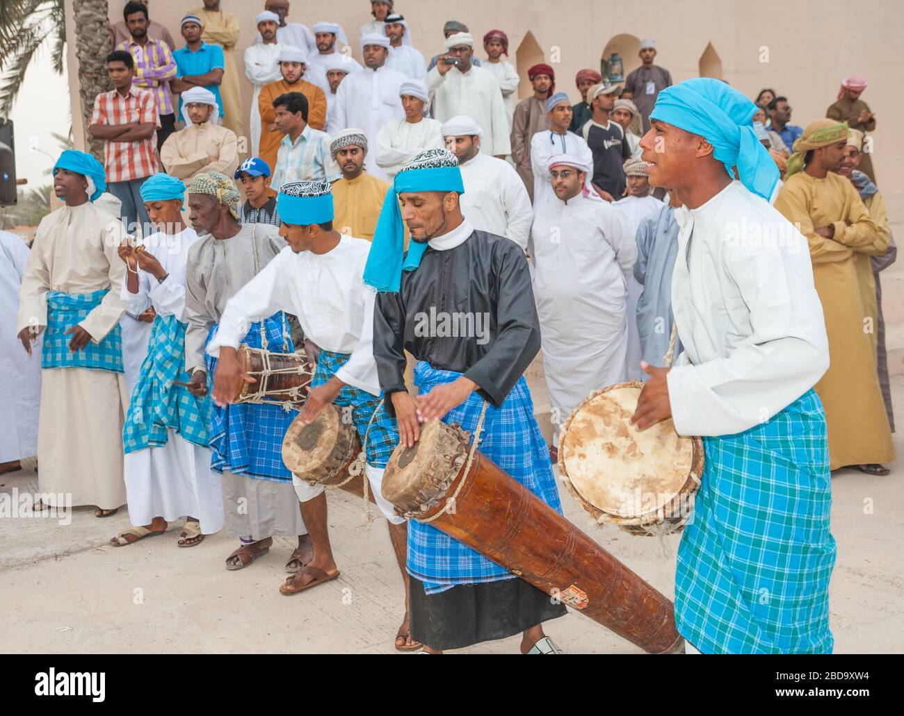 Omani musicians providing music for a tribal dance in Muscat, in the ...