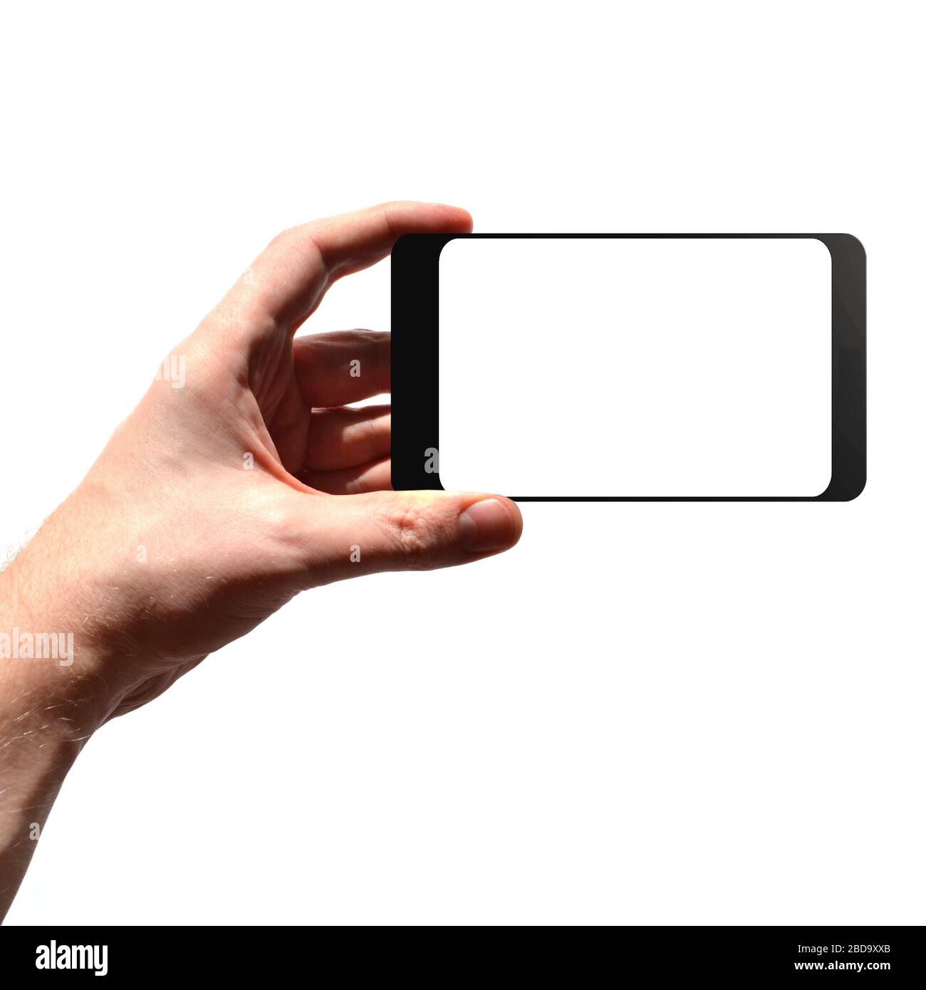 Hand holding smartphone, white background Stock Photo - Alamy