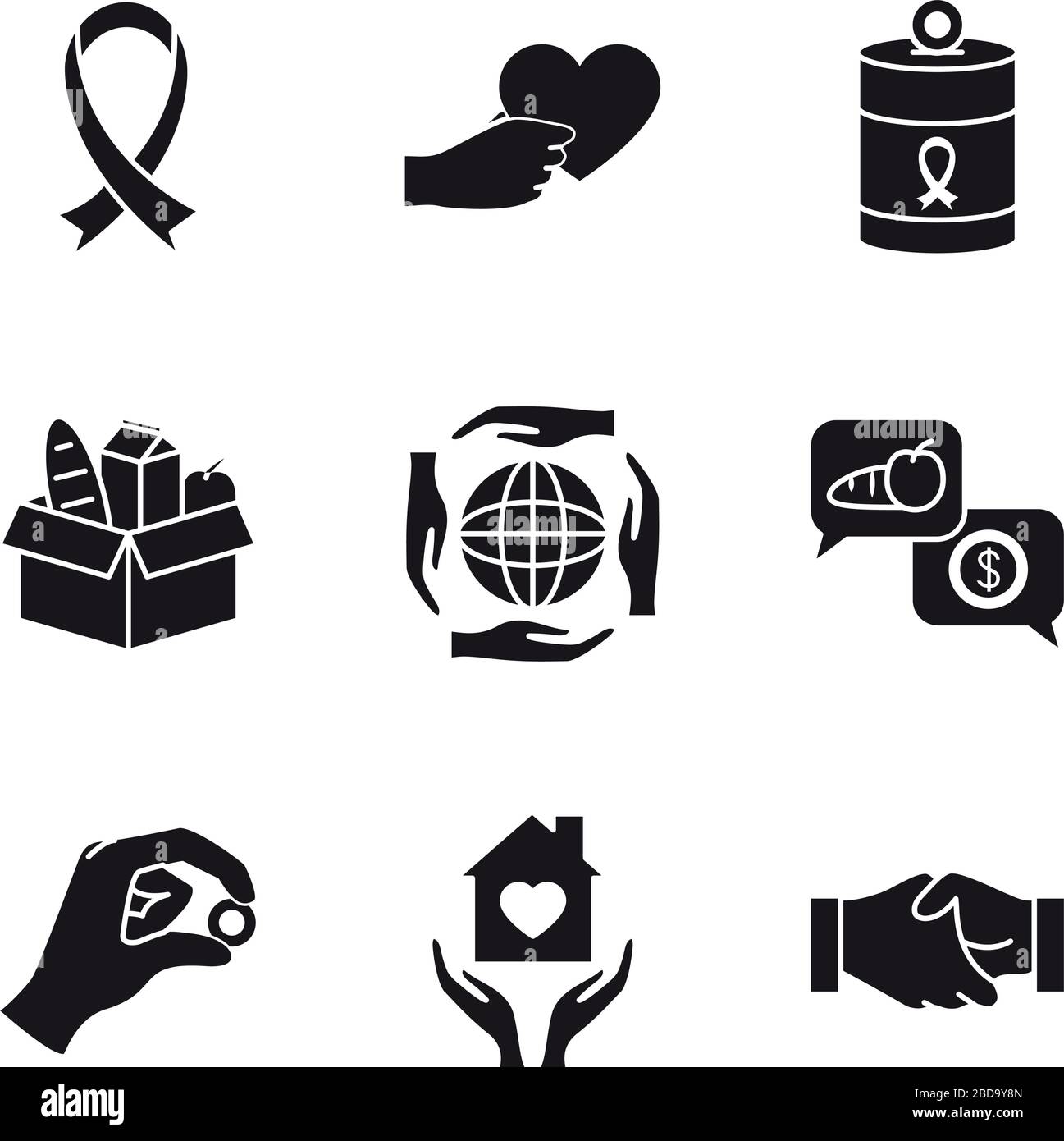 solidarity ribbon and charity and donation icon set over white ...