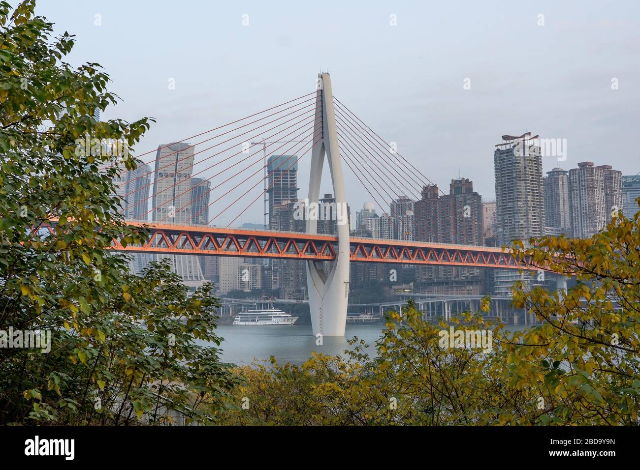 Chongqing, China - Dec 22, 2019: Qian si men suspension bridge over ...
