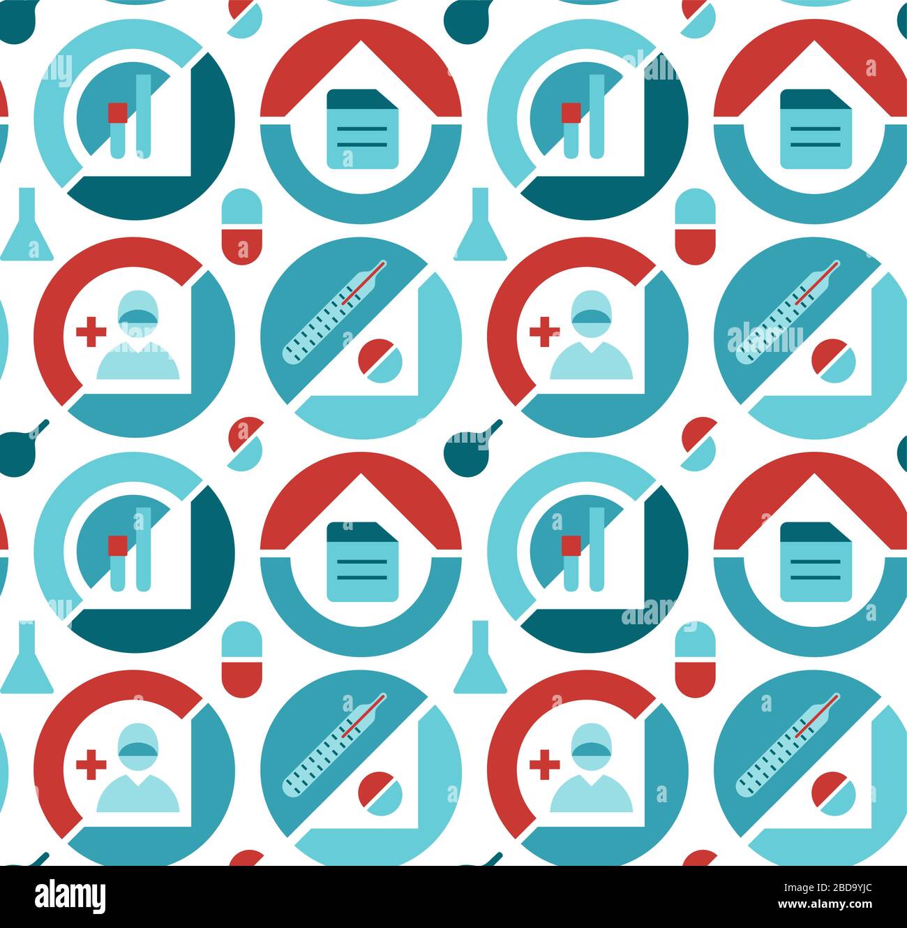 Medicine geometry pattern. Doctor, test tubes, tablets in a circles ...