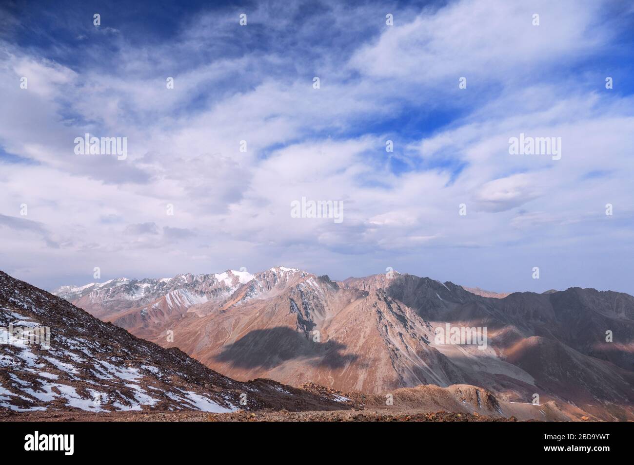 Mountain peaks at sunrise; melting glaciers in a Global Warming ...