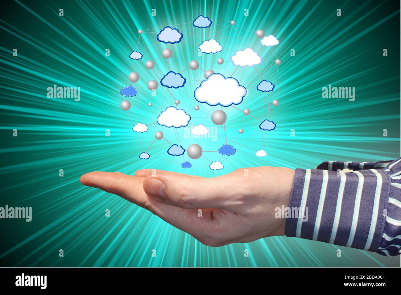 Cloud computing concept, human hand Stock Photo - Alamy