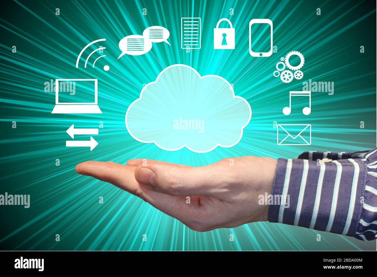 Cloud computing concept, human hand Stock Photo - Alamy