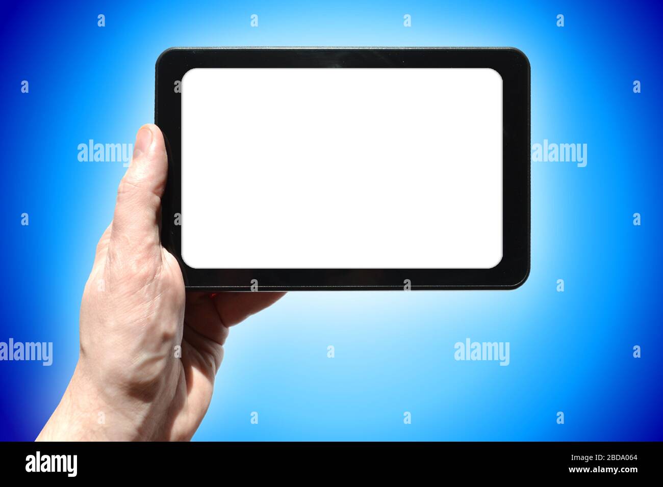 Hand holding tablet Stock Photo - Alamy