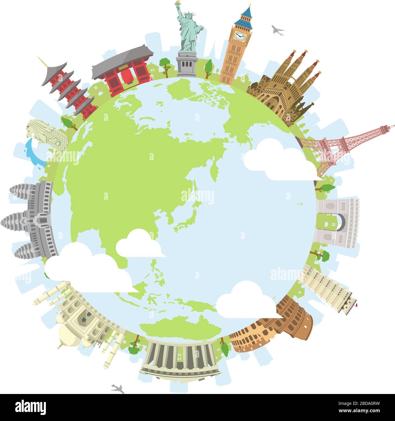 world travel circular vector illustration ( world famous buildings ...